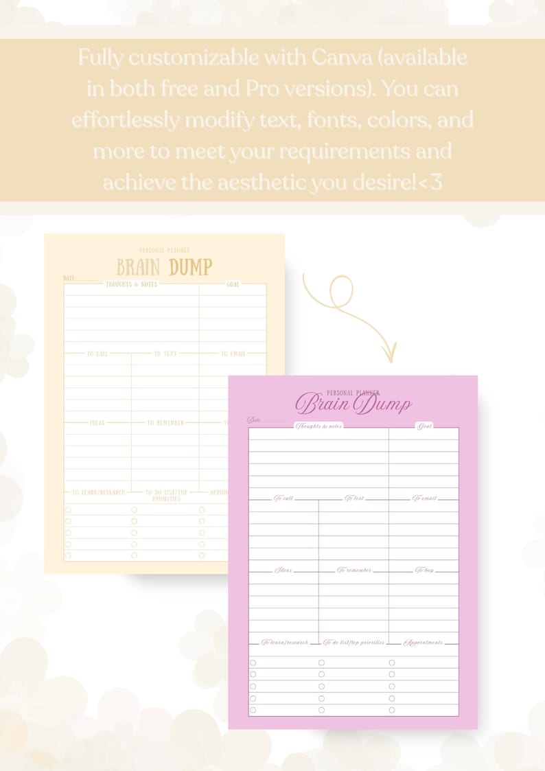 Editable ADHD Brain Dump Printable: Daily Planner, Canva Template (US ...
