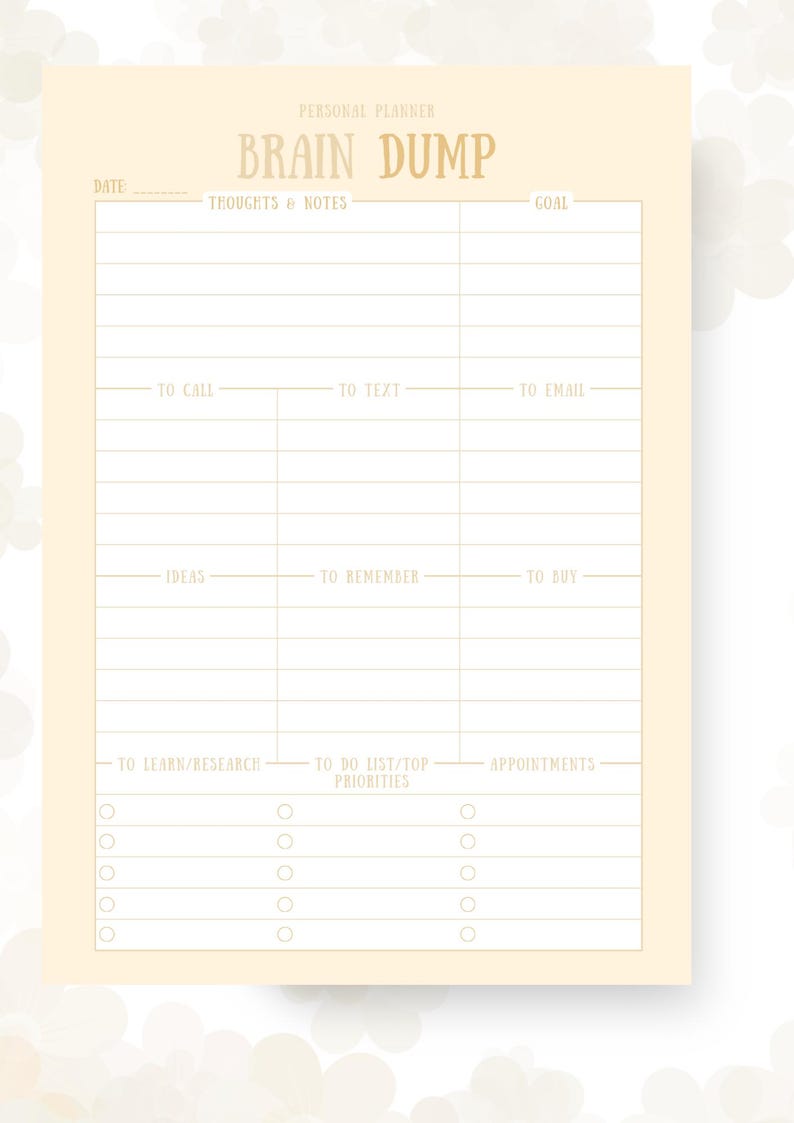 Editable ADHD Brain Dump Printable: Daily Planner, Canva Template (US ...