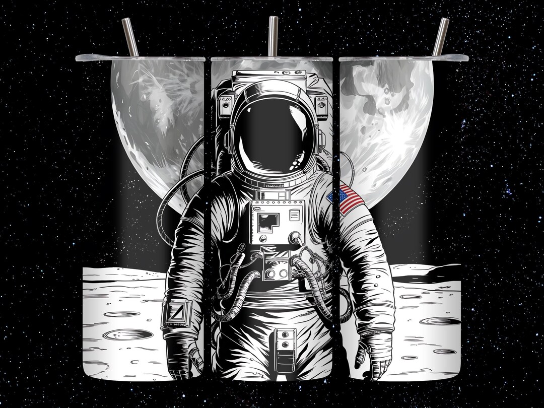 Moonwalker Astronaut Tumbler , Black and White Space Art , Lunar ...