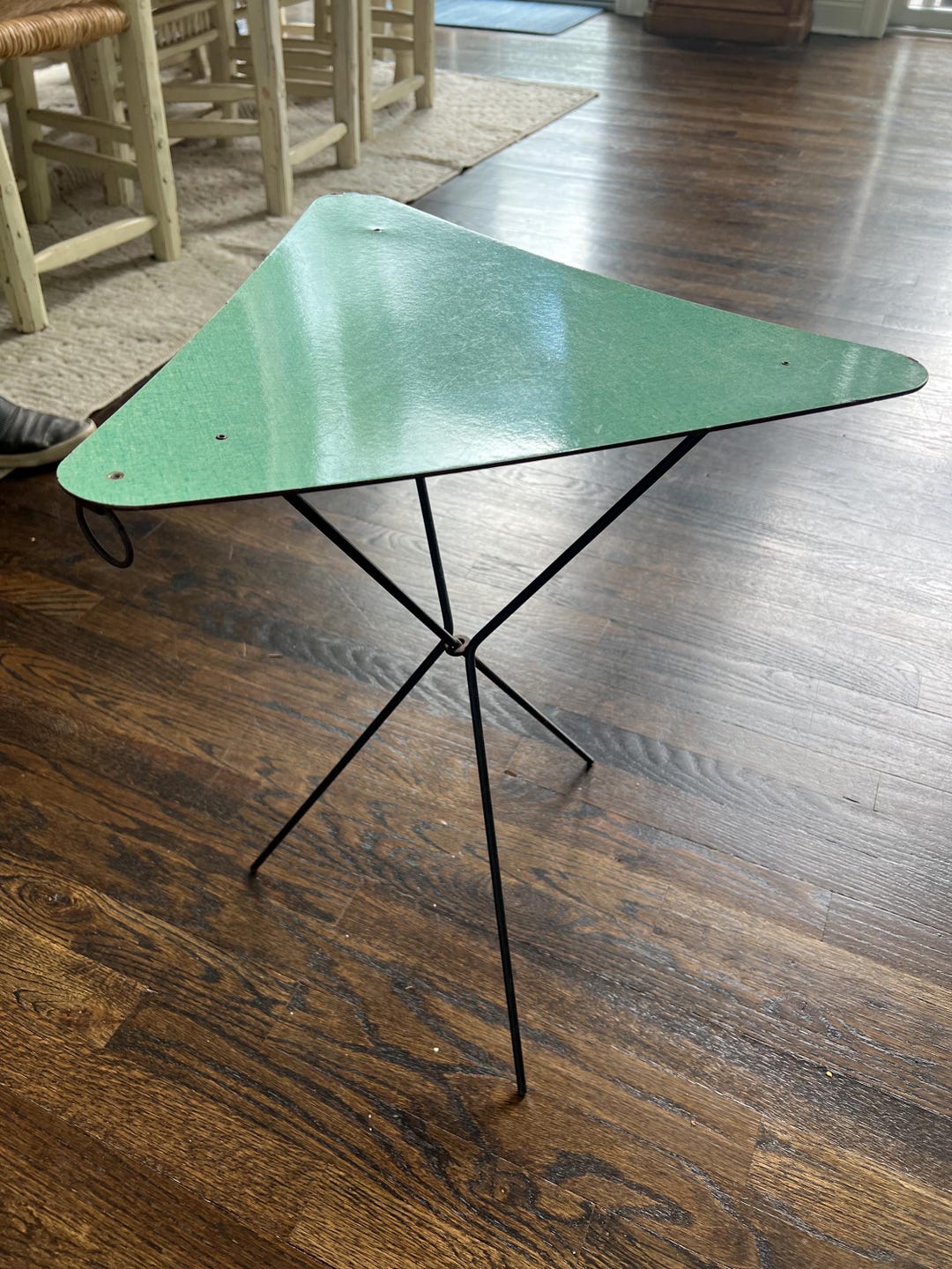 Vintage Blue Formica MCM Atomic Triangle Tripod Folding Hanging Tables ...
