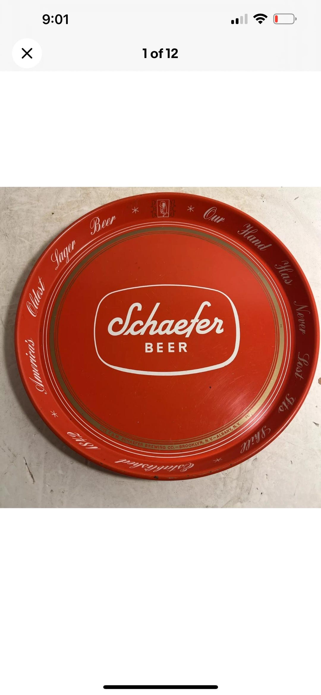 Vintage Schaefer Beer Tray 13" Red Metal Serving Tray Oldest Lager Beer ...