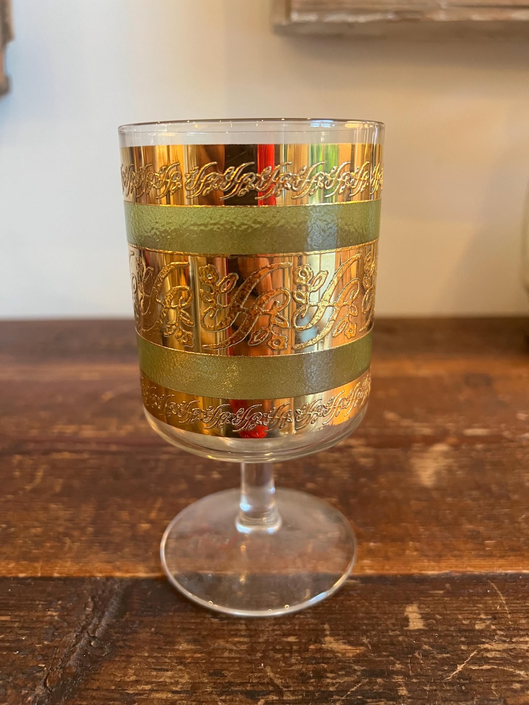 1 Vintage Culver Starlyte Green & 22k Gold Cordial Stemmed Glasses ...