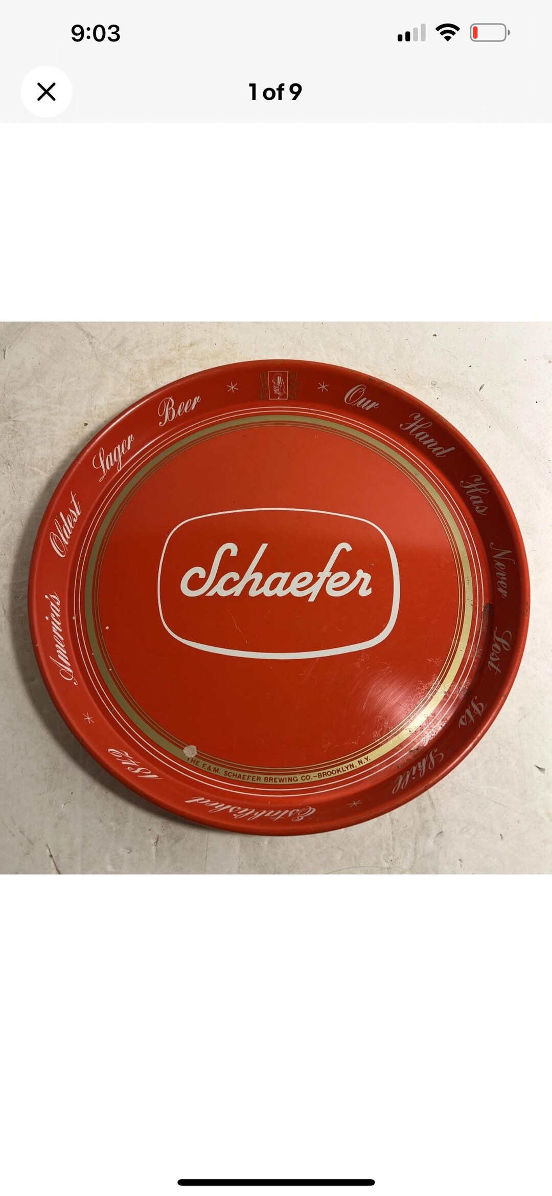 Vintage Schaefer Beer Tray 13" Red Metal Serving Tray Oldest Lager Beer ...
