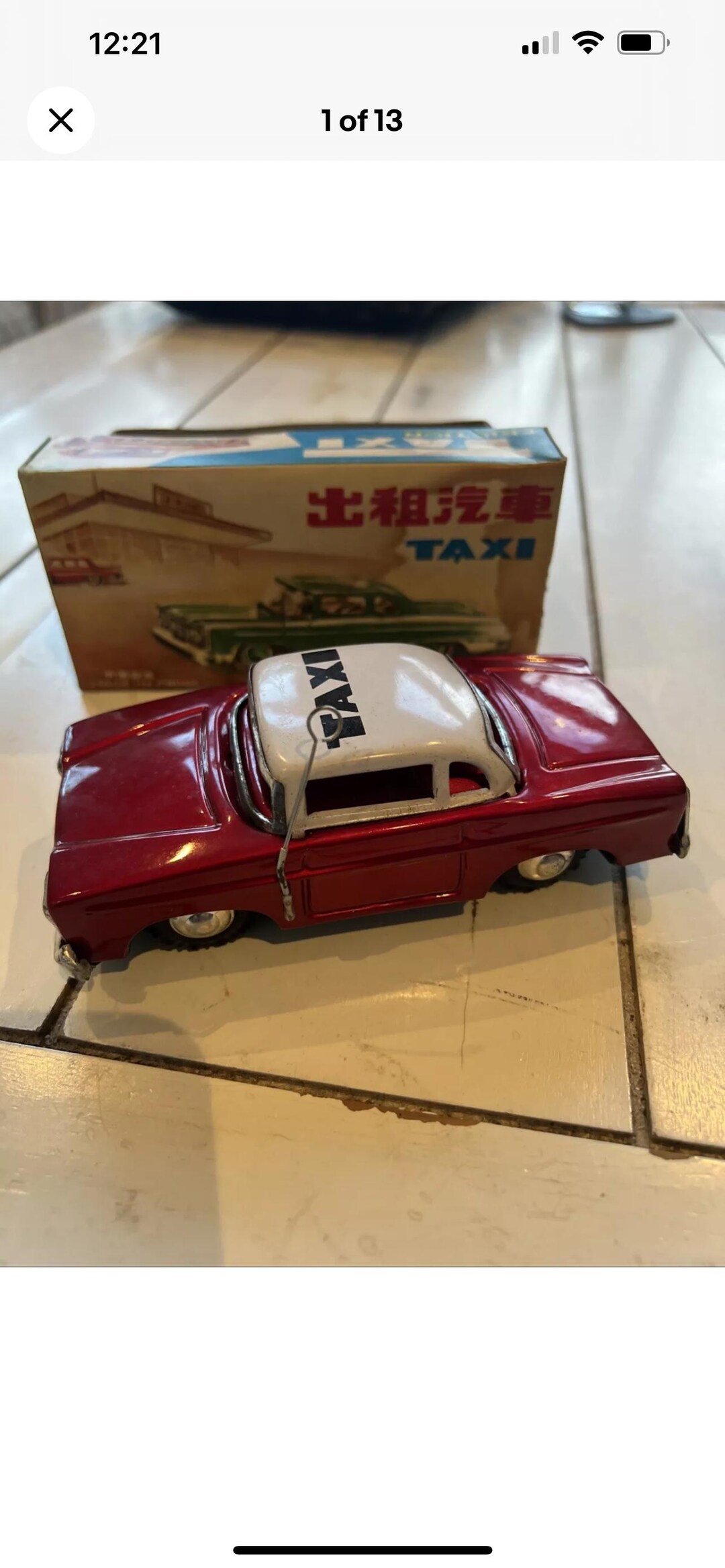Vintage 1965 Ford Fairlane Taxi Cab Friction MF 713 Red Chinese Tin Toy ...