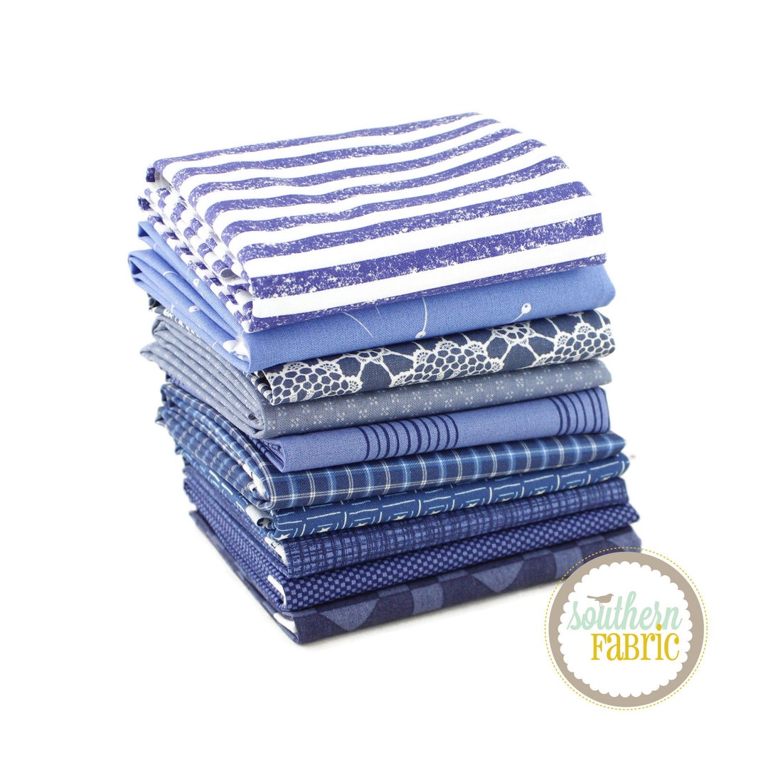 Dark Blue - Fat Quarter Bundle (10 Pcs) by Mixed Designers for Southern ...