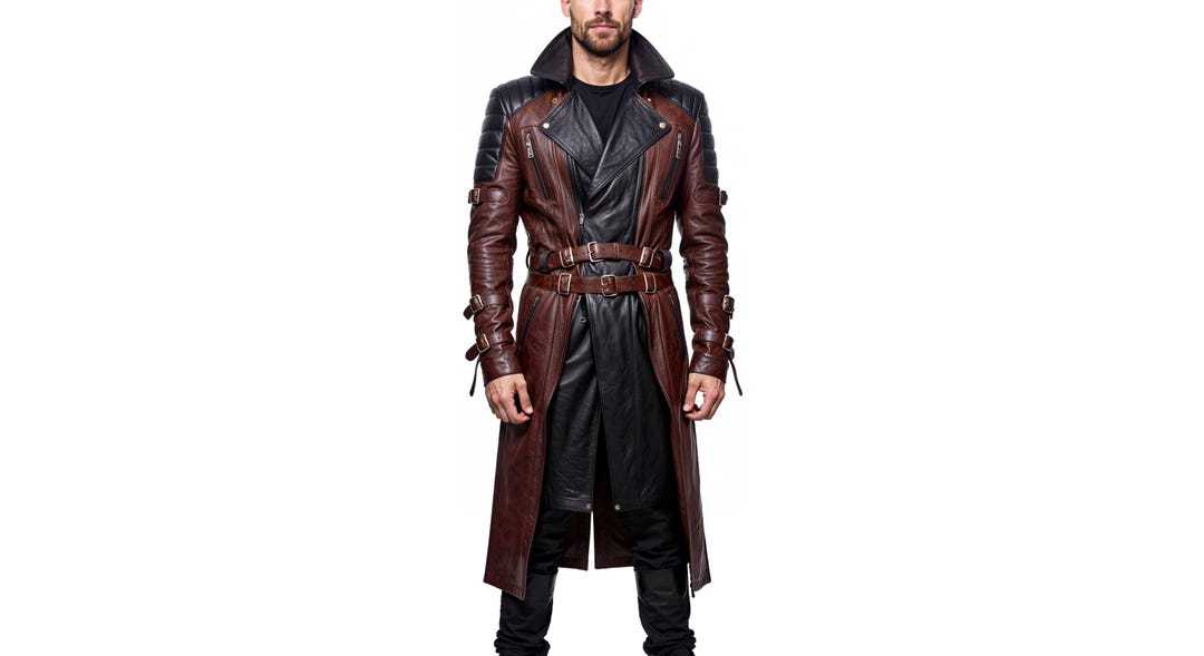 Handmade Two-tone Leather Duster | Gothic Biker Trench Coat - Etsy