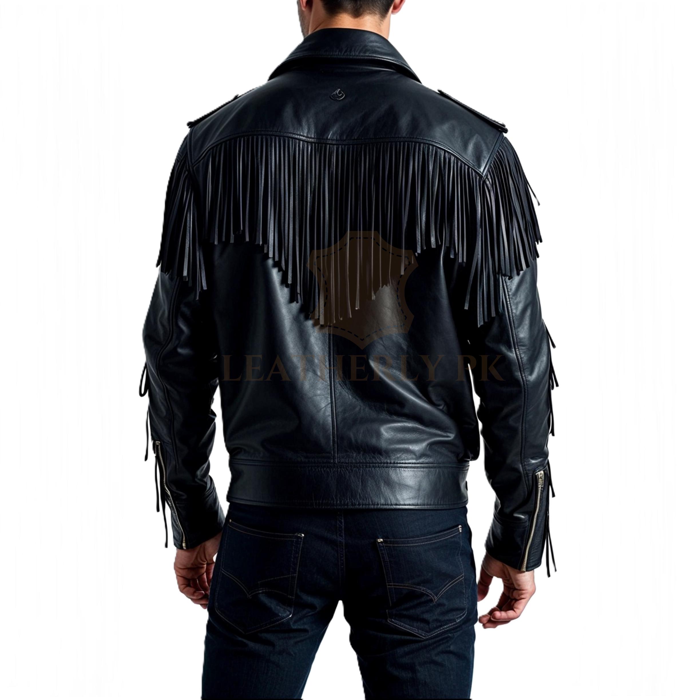 Men's Genuine Leather Fringe Jacket - Handmade Western Cowboy Jacket ...