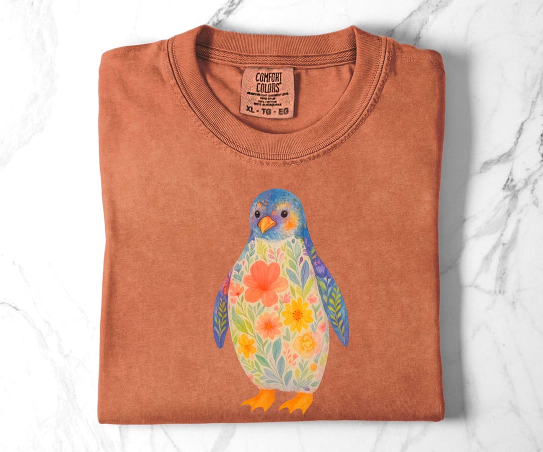 Penguin Floral Fill T-shirt for Her, Penguin Lover Tshirt, Boho Penguin ...