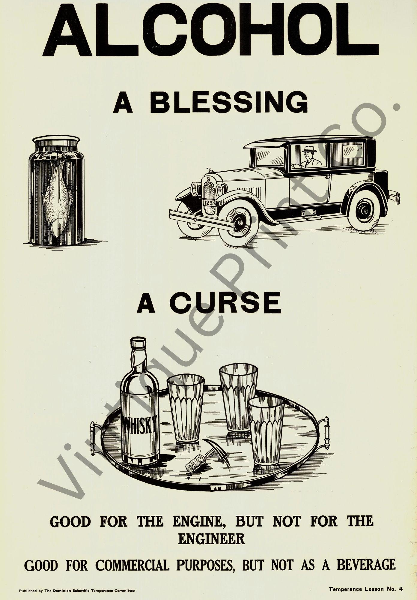 Prohibition Poster, Alcohol A Blessing A Curse, Dominion Scientific ...