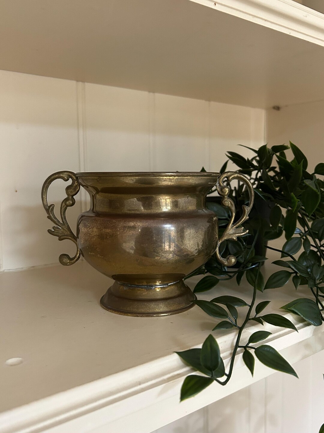 Vintage Brass Trophy Shaped Plant Pot Round Footed Brass Planter - Etsy