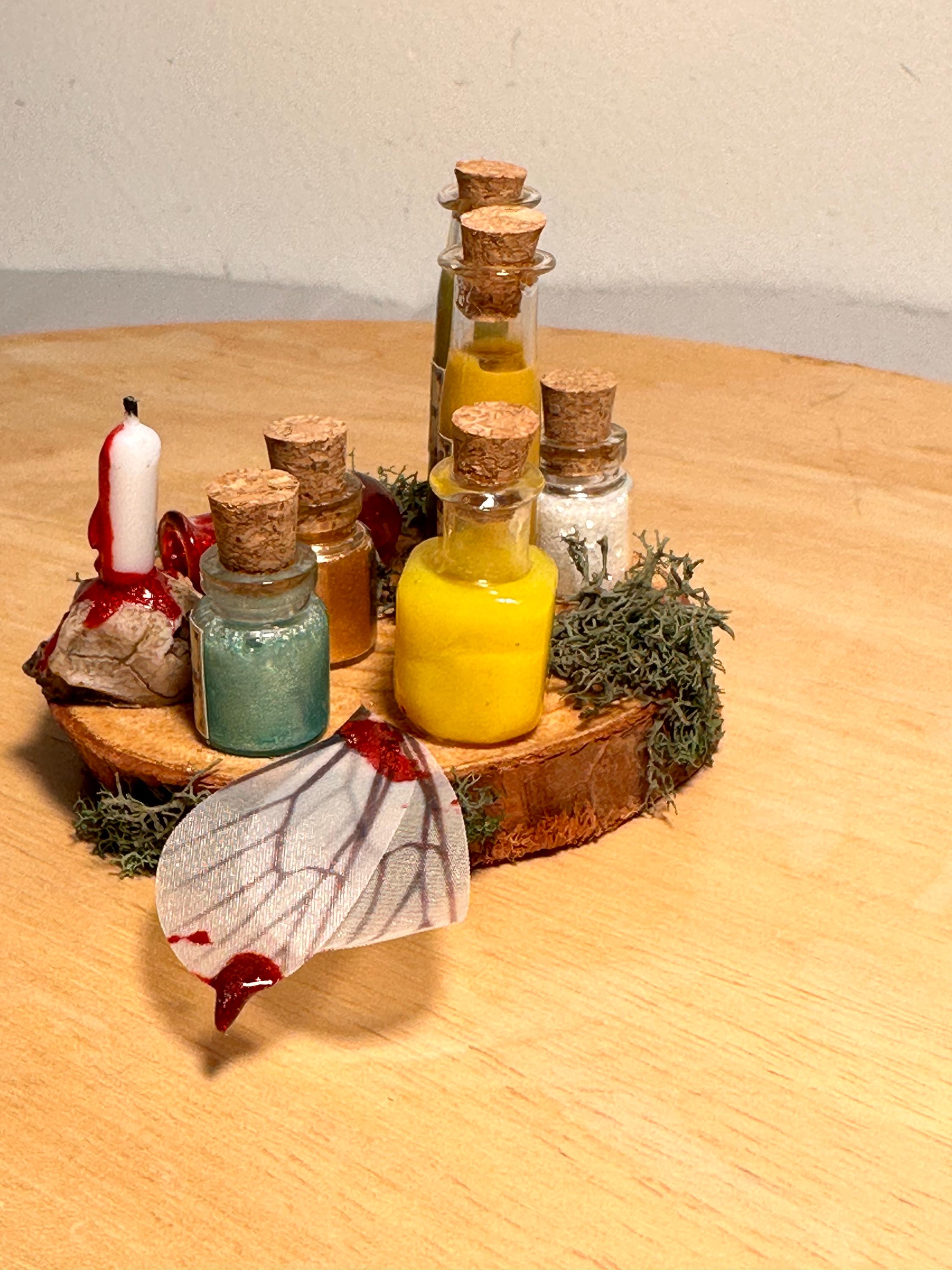 Miniature Dark Fairy Potion Table, Witchcraft Altar With Bottles, Skull ...
