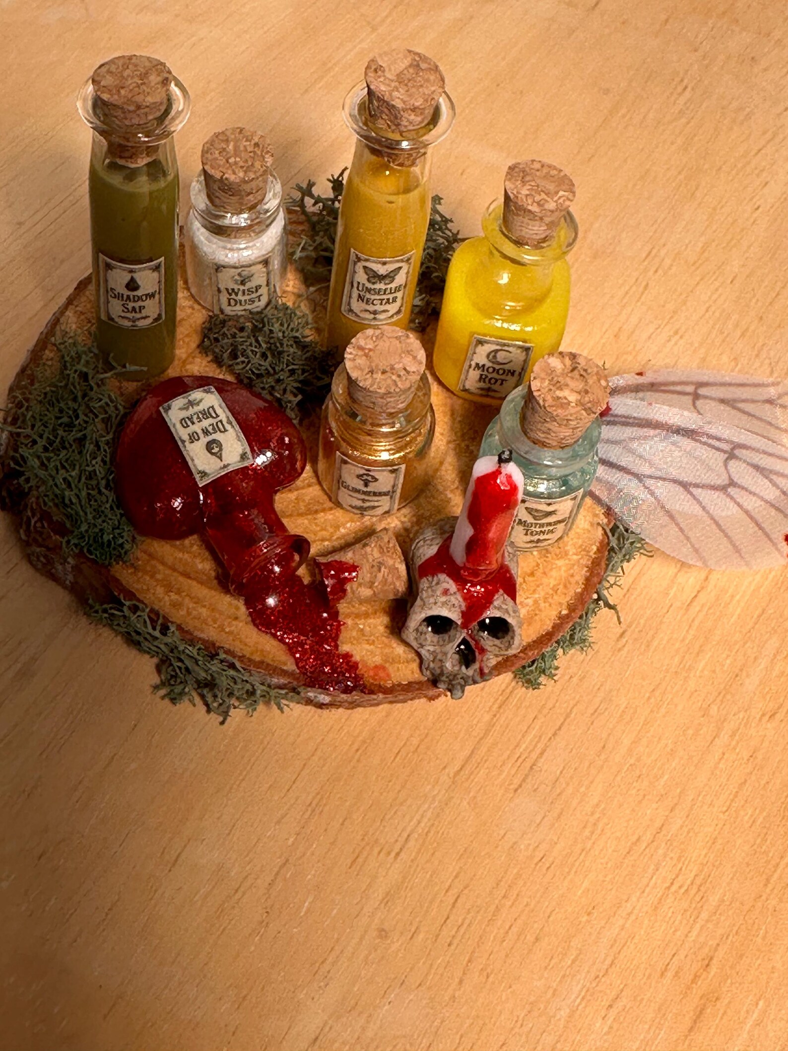 Miniature Dark Fairy Potion Table, Witchcraft Altar With Bottles, Skull ...