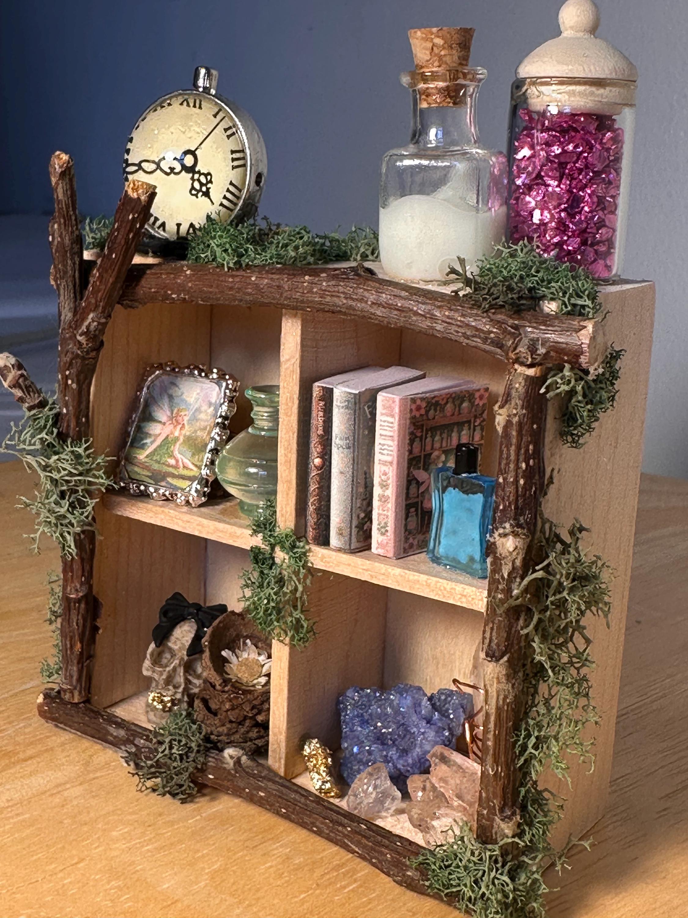 Miniature Fairy Bookshelf, Dollhouse Glow in the Dark Potion Shelf With ...