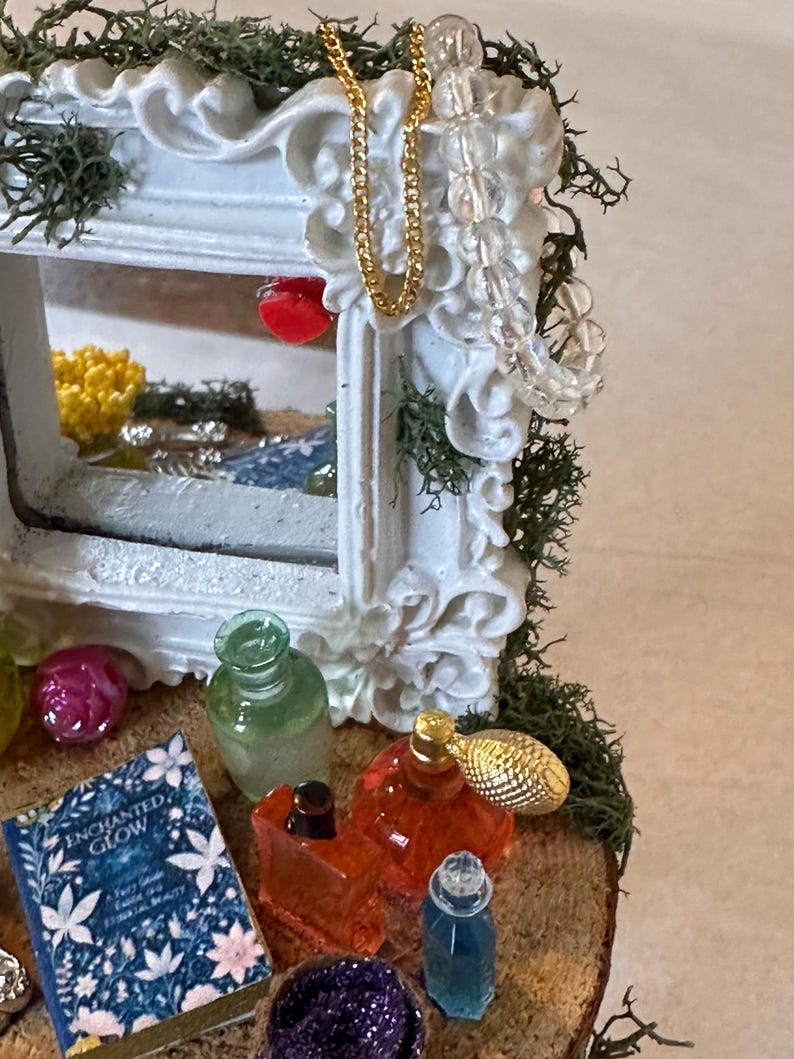 Miniature Fairy Vanity Table, Dollhouse Vanity With Mirror, Perfume ...