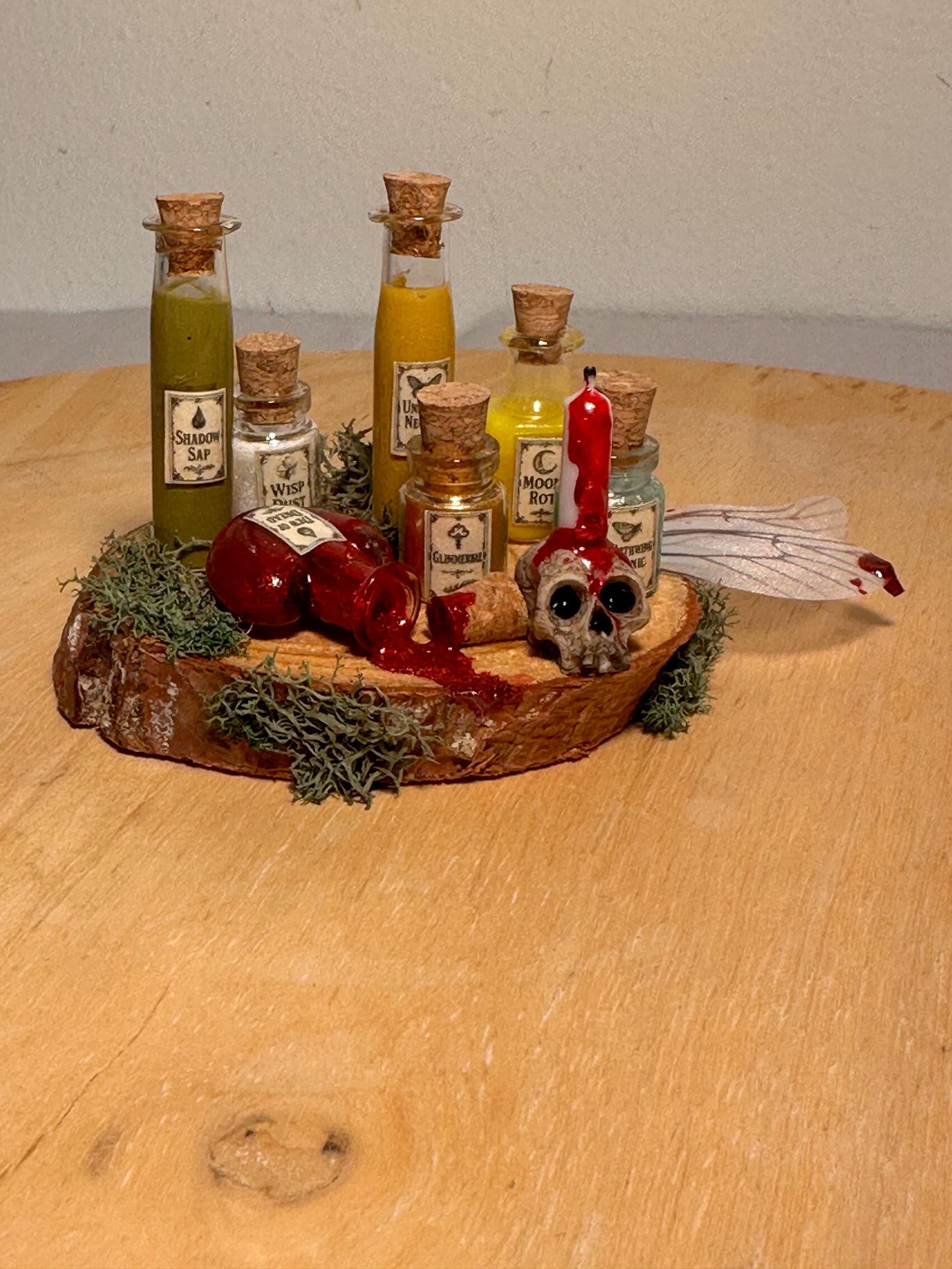 Miniature Dark Fairy Potion Table, Witchcraft Altar With Bottles, Skull ...