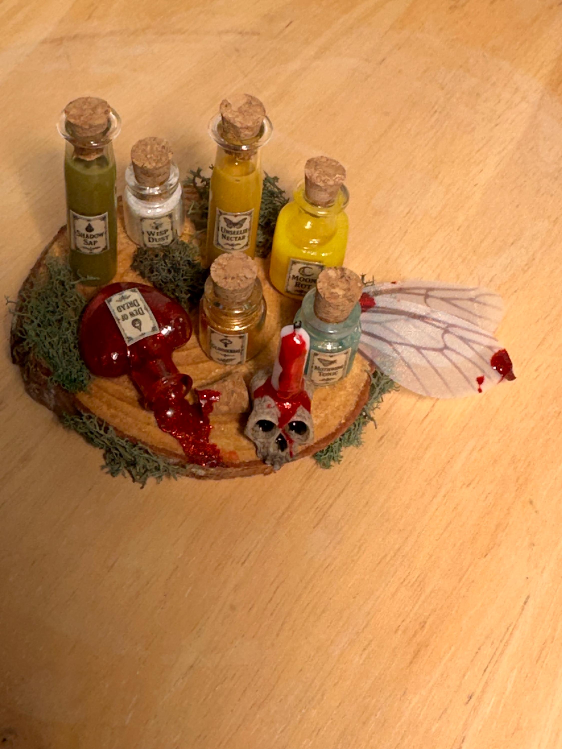 Miniature Dark Fairy Potion Table, Witchcraft Altar With Bottles, Skull ...