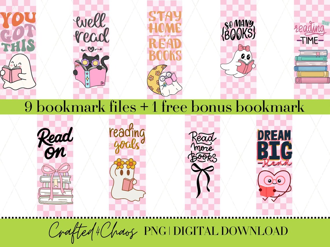 10 Printable Bookmark Design Bundle – Coquette Pink Checker Bookmarks ...