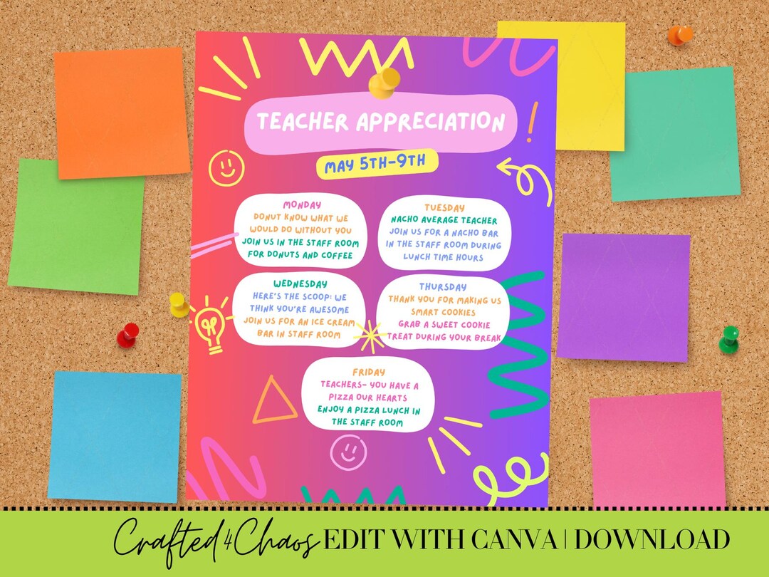 EDITABLE Teacher Staff Appreciation Sign PDF, Weekly Schedule ...