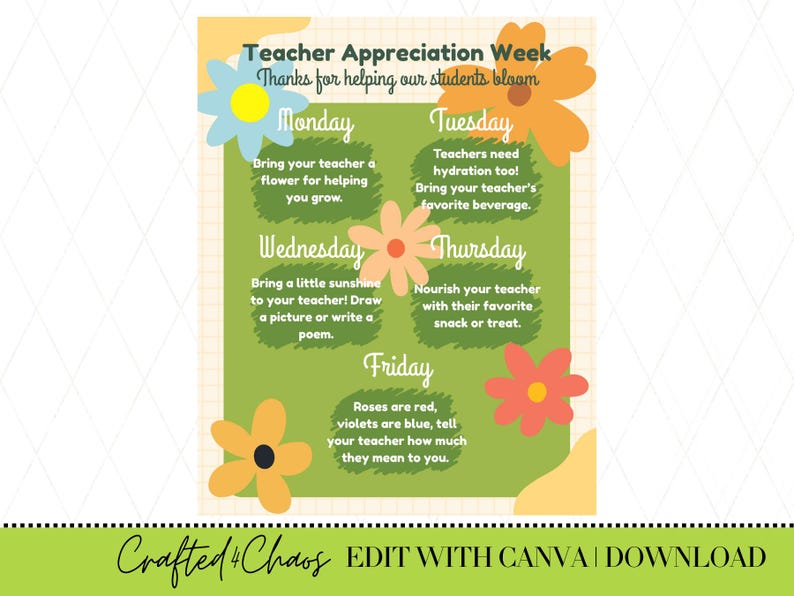 EDITABLE Teacher Staff Appreciation Sign PDF, Helping Us Bloom Theme ...