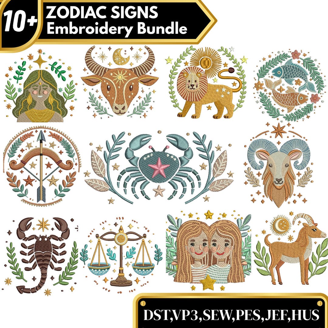 Zodiac Signs Embroidery Design: Astrology Embroidery Patterns (digital ...