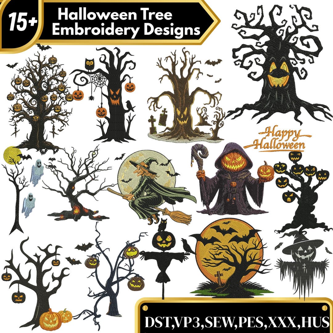 Halloween Tree Embroidery Design: Spooky Ghost Tree (PES DST File) - Etsy
