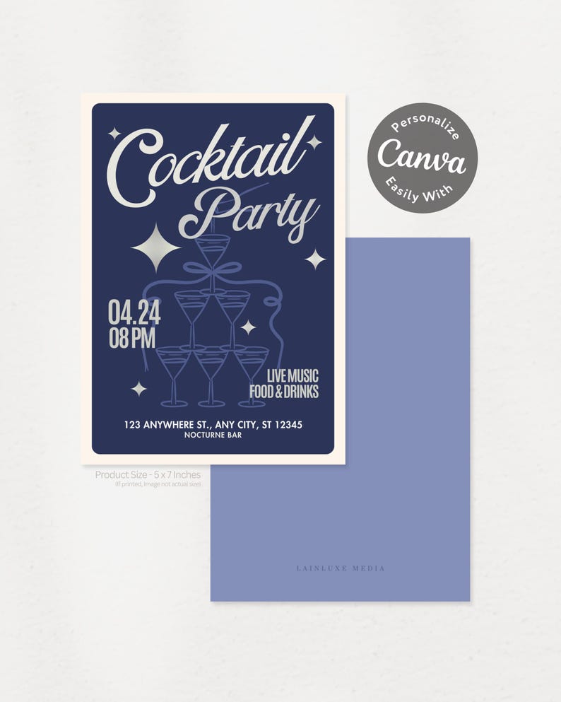 Cocktail Party Event Invitation Template | Blue Funky Retro Birthday ...