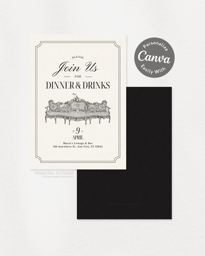 Dinner and Drink Party Invitation Template | Black Elegant Birthday ...