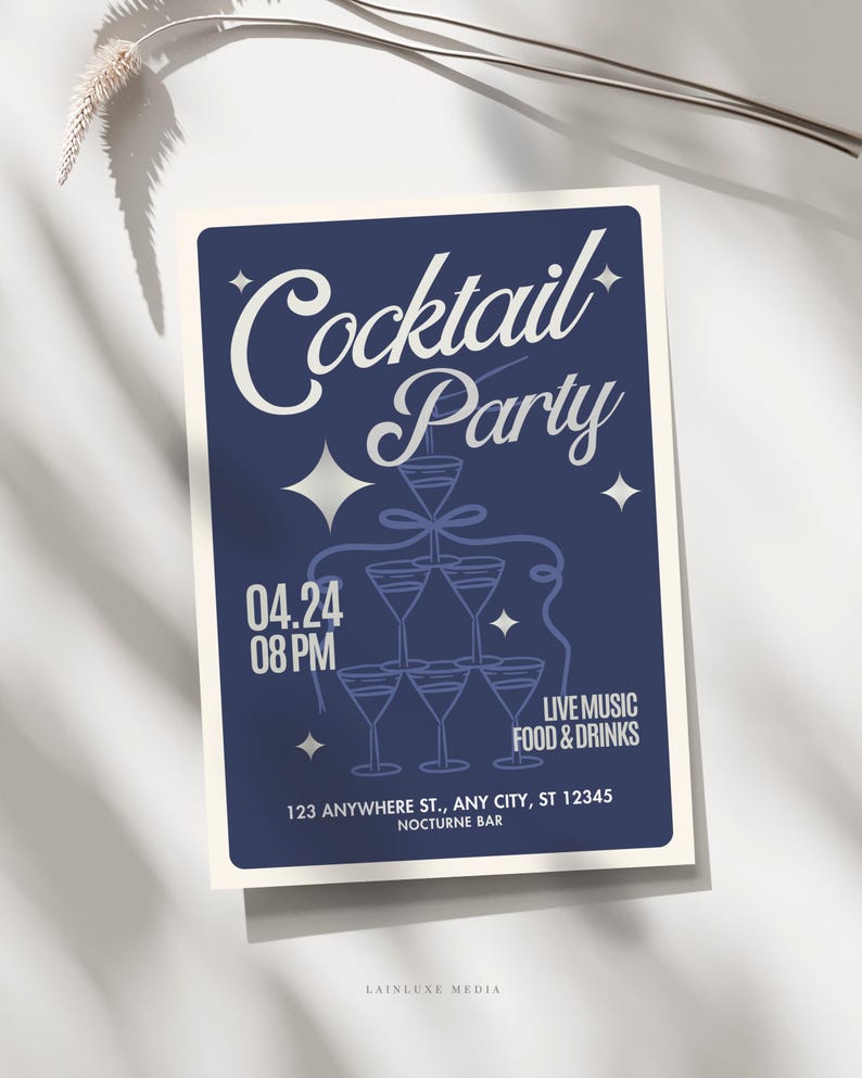 Cocktail Party Event Invitation Template | Blue Funky Retro Birthday ...