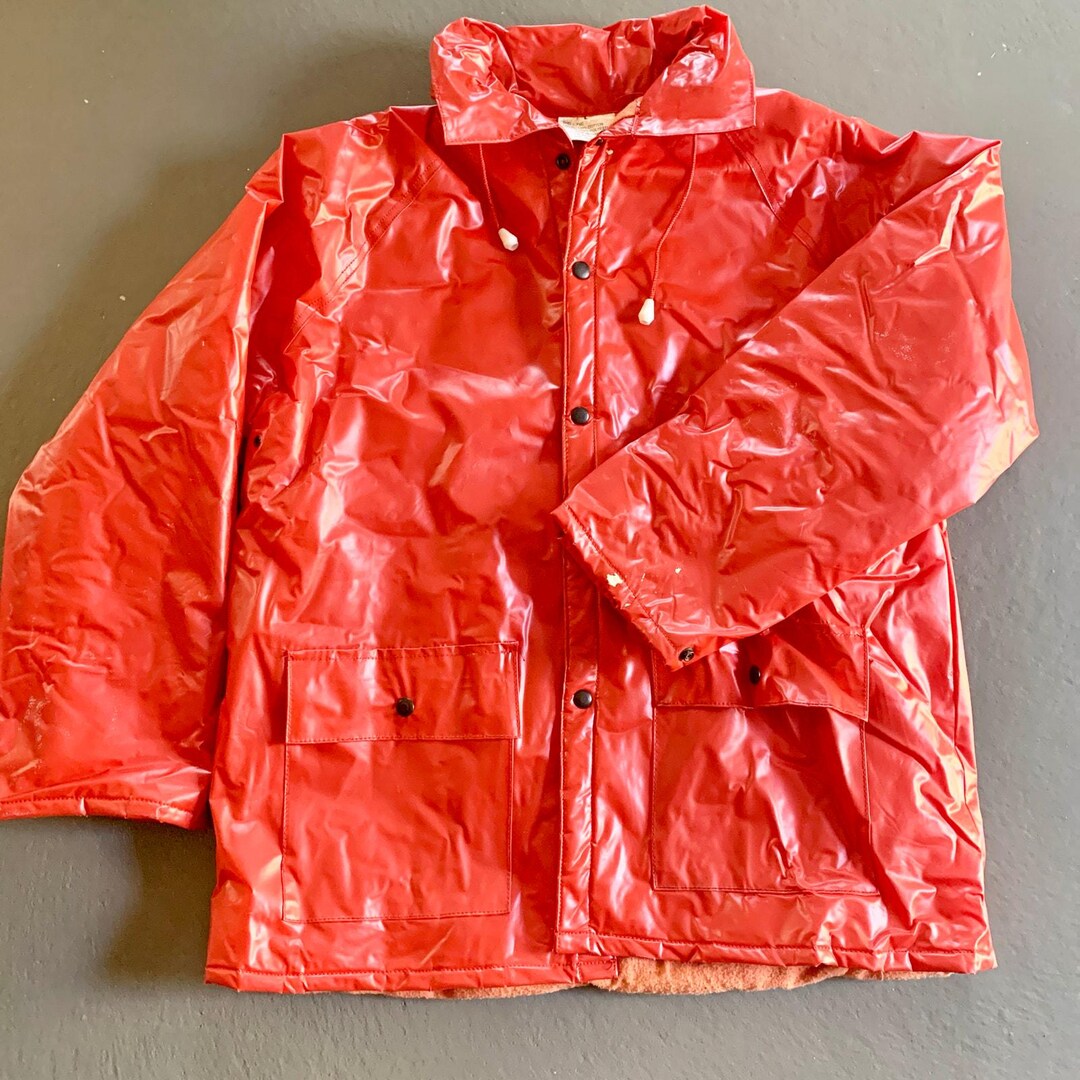 Vintage PVC Rain Jacket Y2K Red Waterproof Shell Coat Jacket Mens Large ...