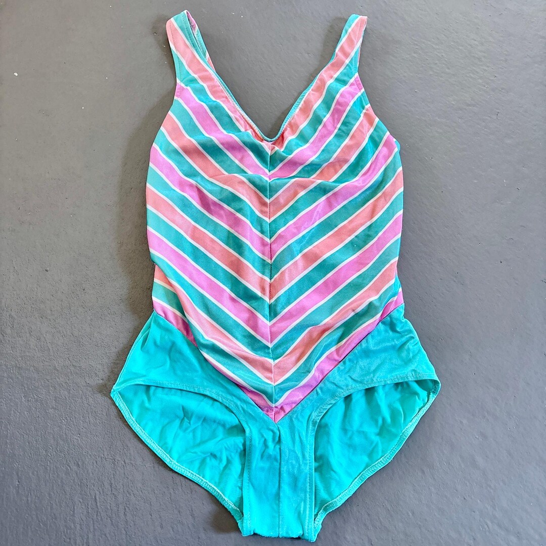 Vintage Avon Fashion Swimwear Striped One Piece Swimsuit Xs/small - Etsy