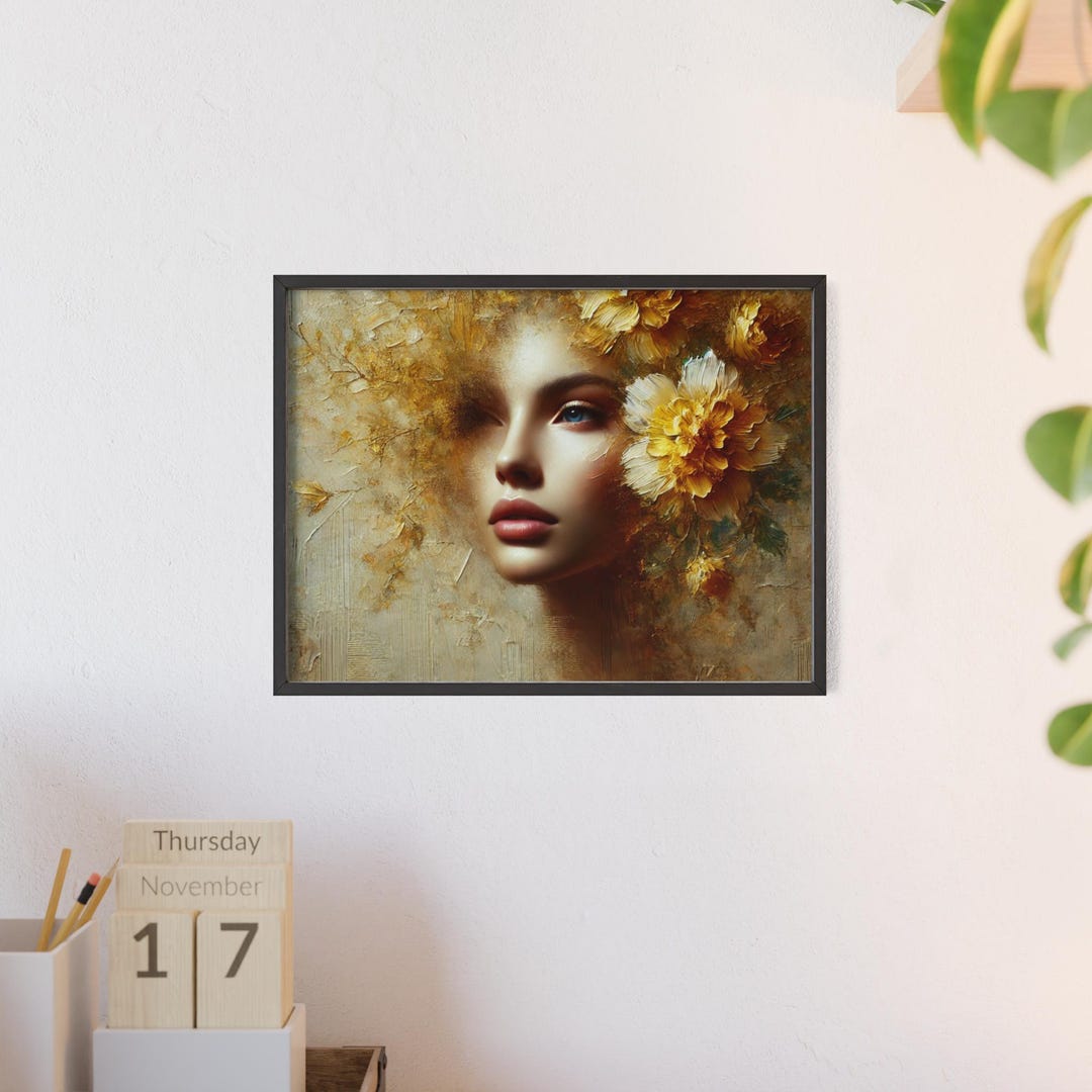 Elegant Floral Portrait Poster With Wooden Frame, Modern Art Decor ...