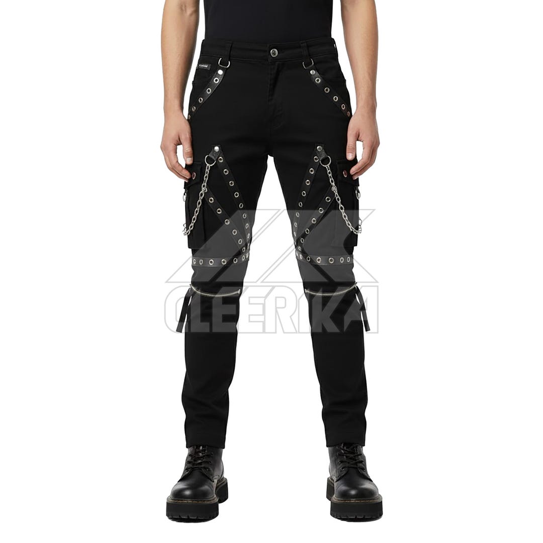 Black Goth Punk Rocker Pants With Chains & Eyelet Straps - Etsy