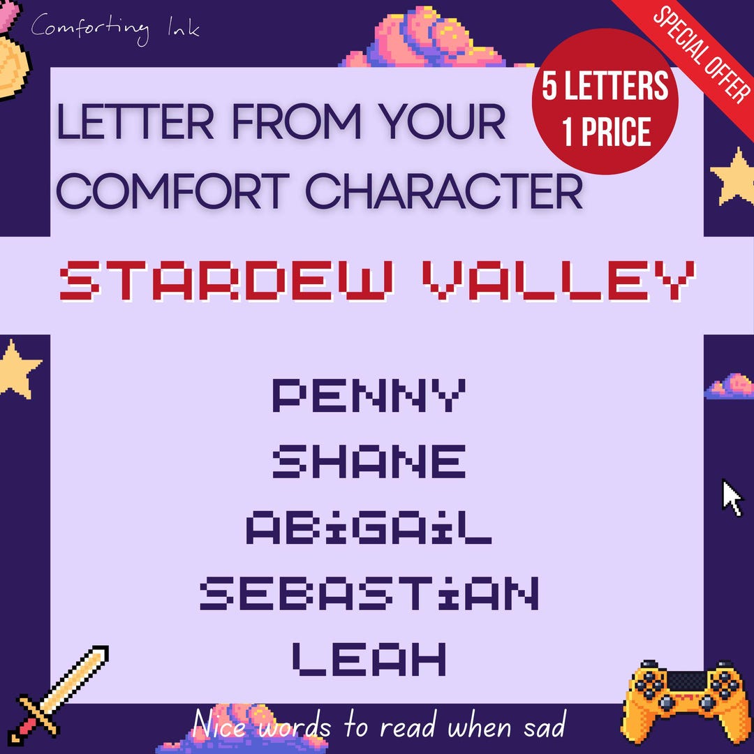 Comfort Character Letter Stardew Valley | Penny | Fan Fiction | Digital ...