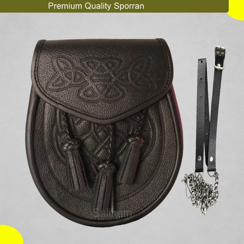 Black Leather Sporran for Kilt, Traditional Scottish Kilt Pouch ...