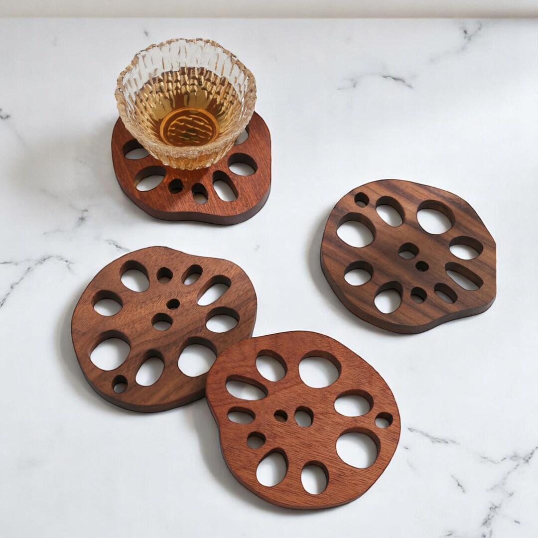 Black Walnut Wood Coaster | Lotus Root Tea Cup Mat - Etsy