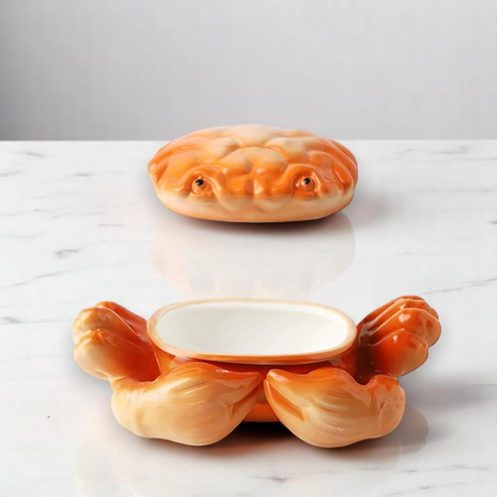 Crab Shape Ceramic Bowl With Lid | Seafood Tableware Decor - Etsy