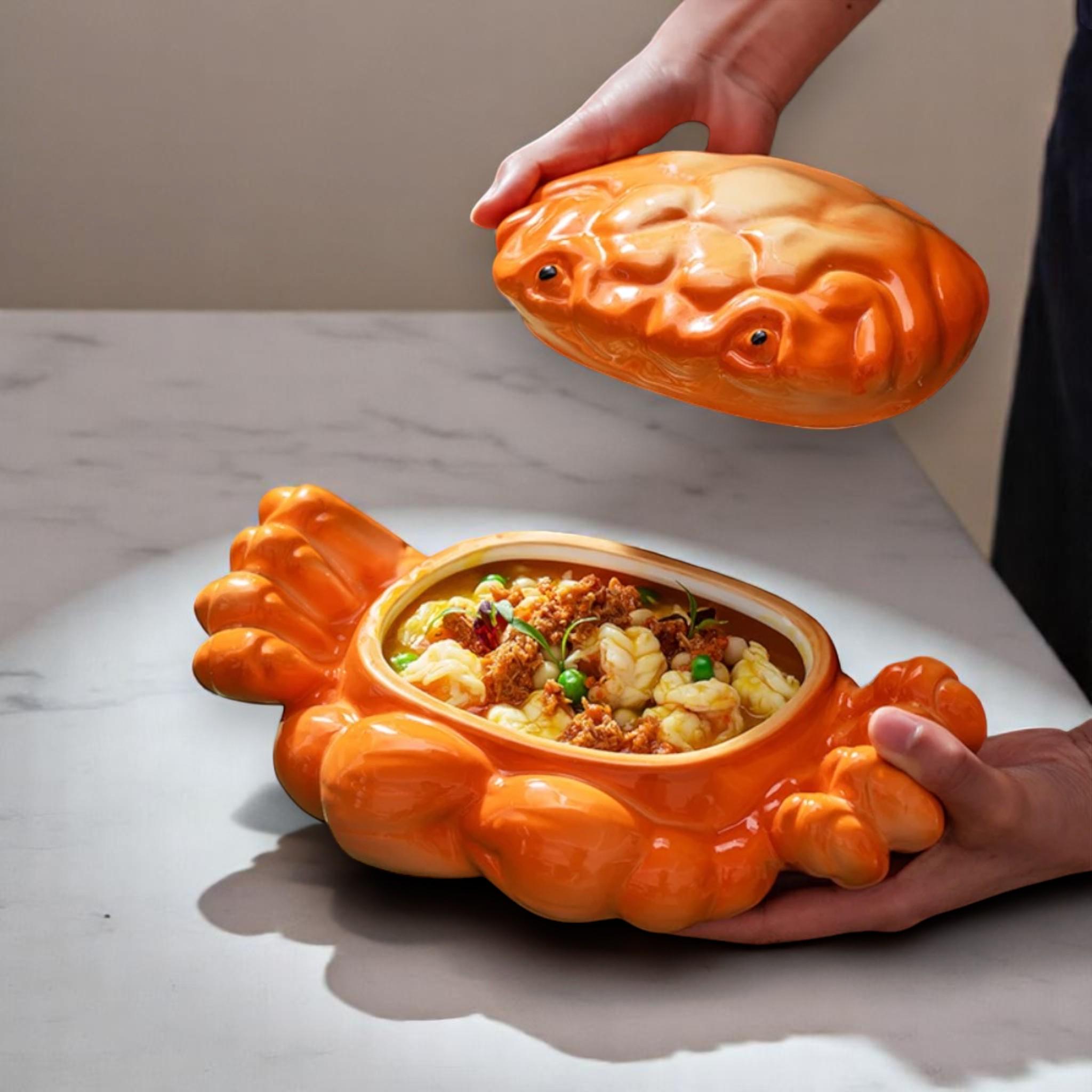 Crab Shape Ceramic Bowl With Lid | Seafood Tableware Decor - Etsy