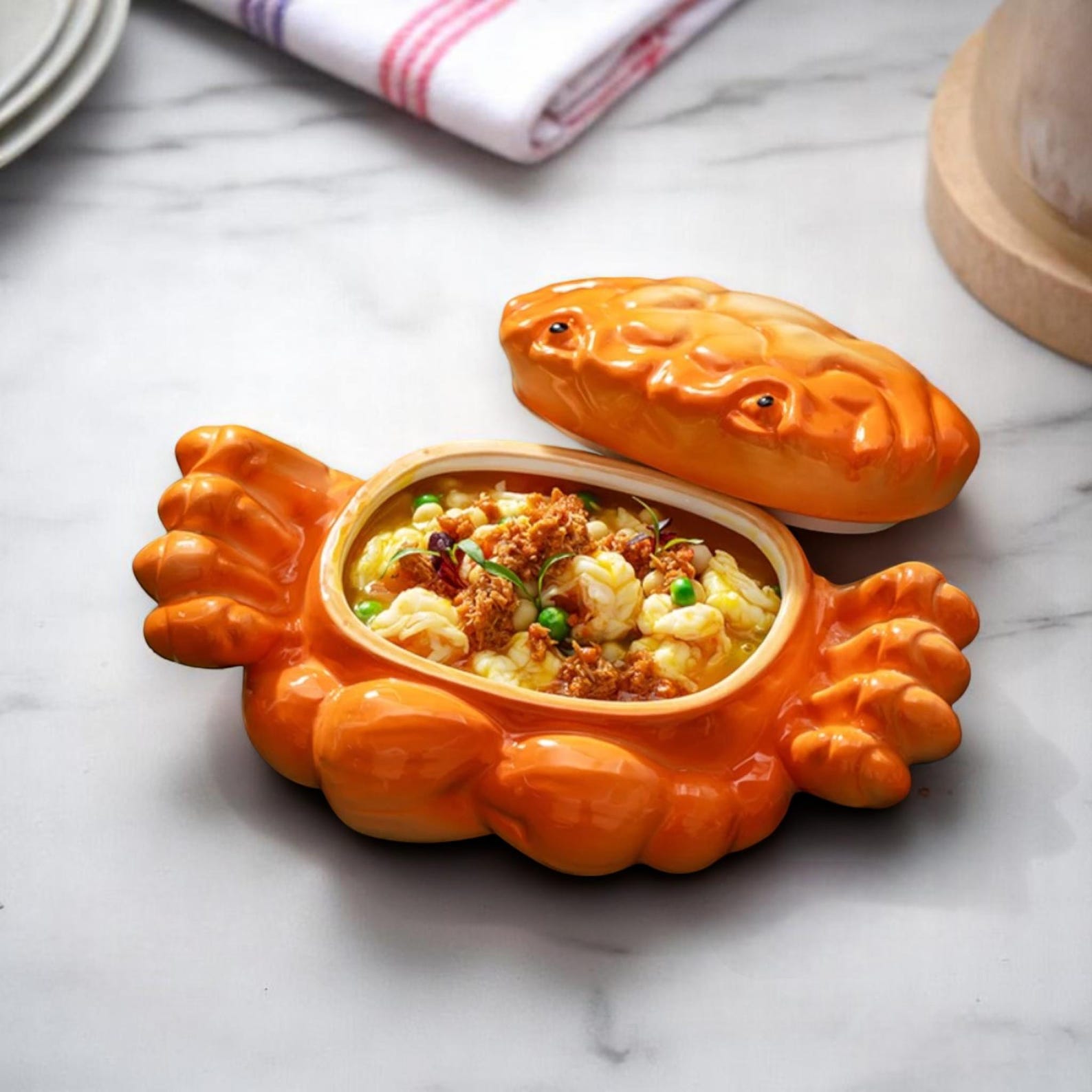 Crab Shape Ceramic Bowl With Lid | Seafood Tableware Decor - Etsy