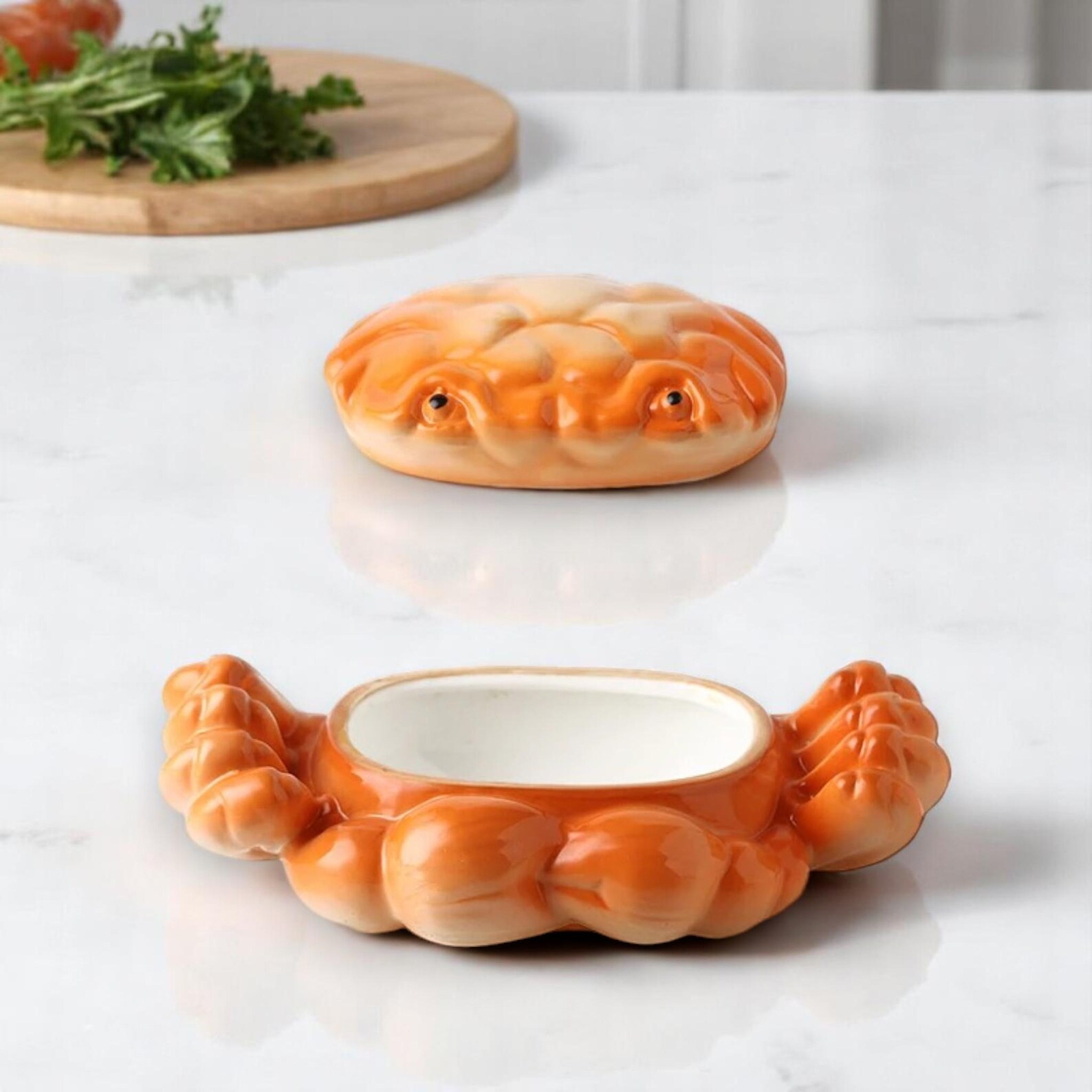 Crab Shape Ceramic Bowl With Lid | Seafood Tableware Decor - Etsy