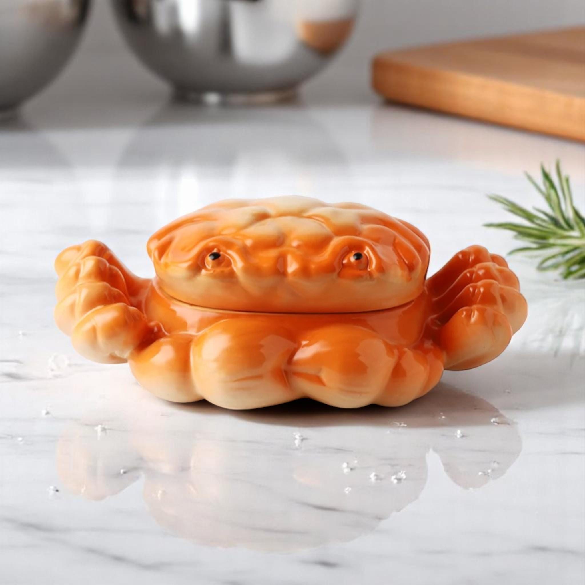 Crab Shape Ceramic Bowl With Lid | Seafood Tableware Decor - Etsy