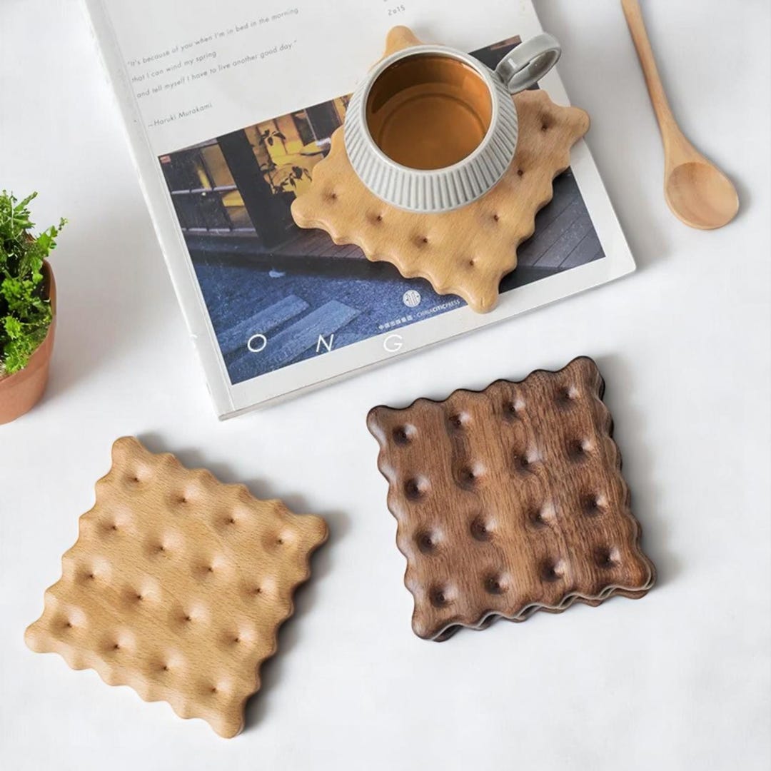 Wooden Cookie Coaster Set | Beech & Walnut Drink Coasters - Etsy