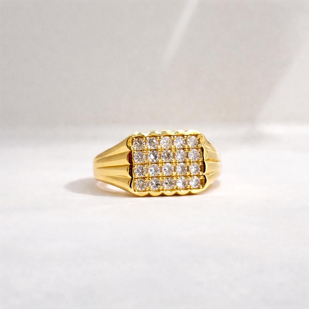 14K Gold Square Pave Zircon Ring - Etsy