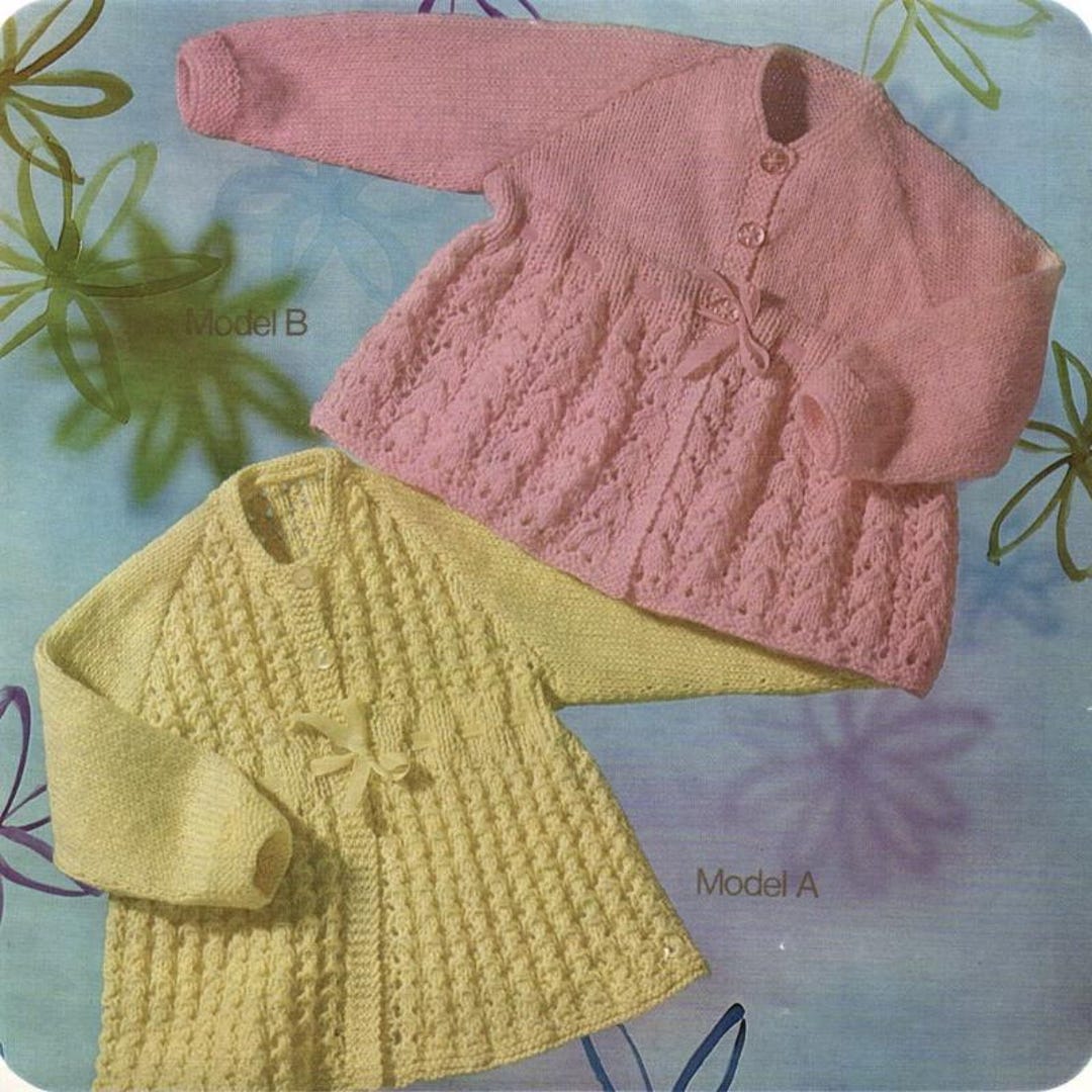 Baby Matinee Jacket Coat Knitting Patterns, DK Wool, Size 19" Chest ...