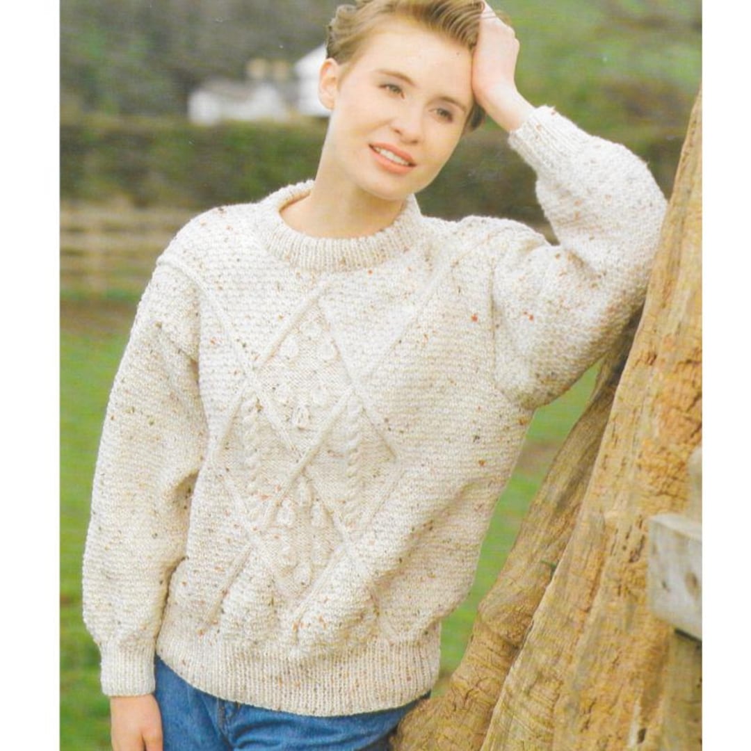 Aran Cable Jumper Knitting Pattern: Women's Cable Sweater Pattern, Size ...