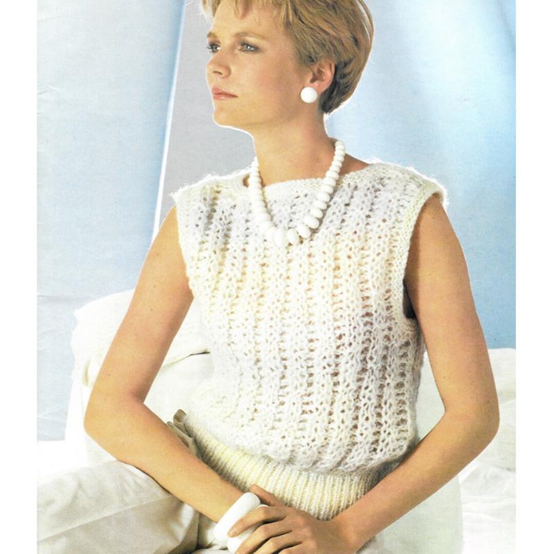 Easy Ladies Chunky Slipover Sweater Vest Knitting Patterns, Size 30-40 ...