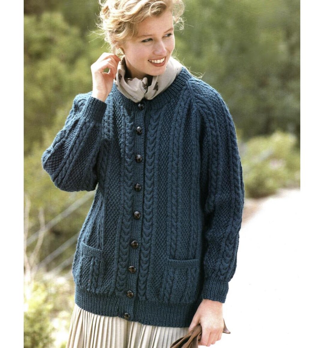 Ladies Cable Cardigan Knitting Pattern, Women's Jackets, Size 32-40 ...