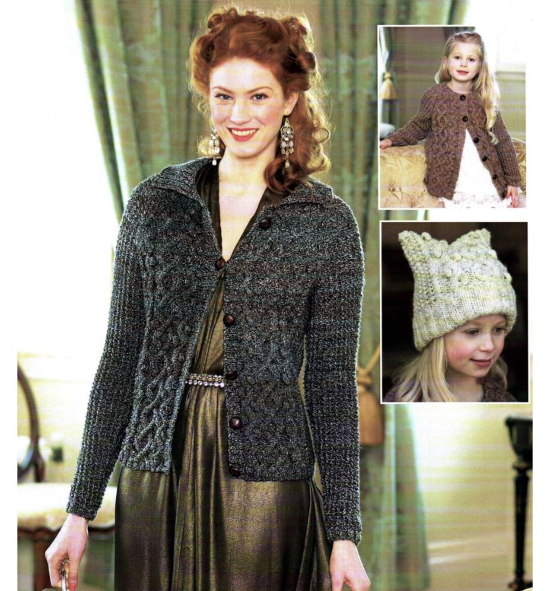 Ladies Cable Cardigan Knitting Patterns, Childrens Jackets Hat, Size 24 ...