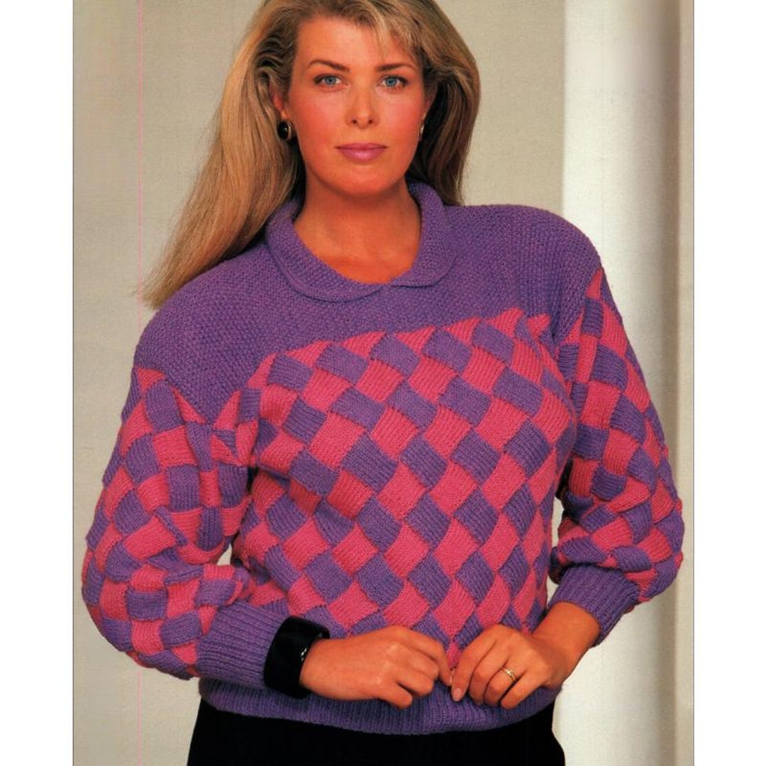 Ladies Entrelac Jumper Knitting Patterns, Womens Sweaters, Size 32 ...