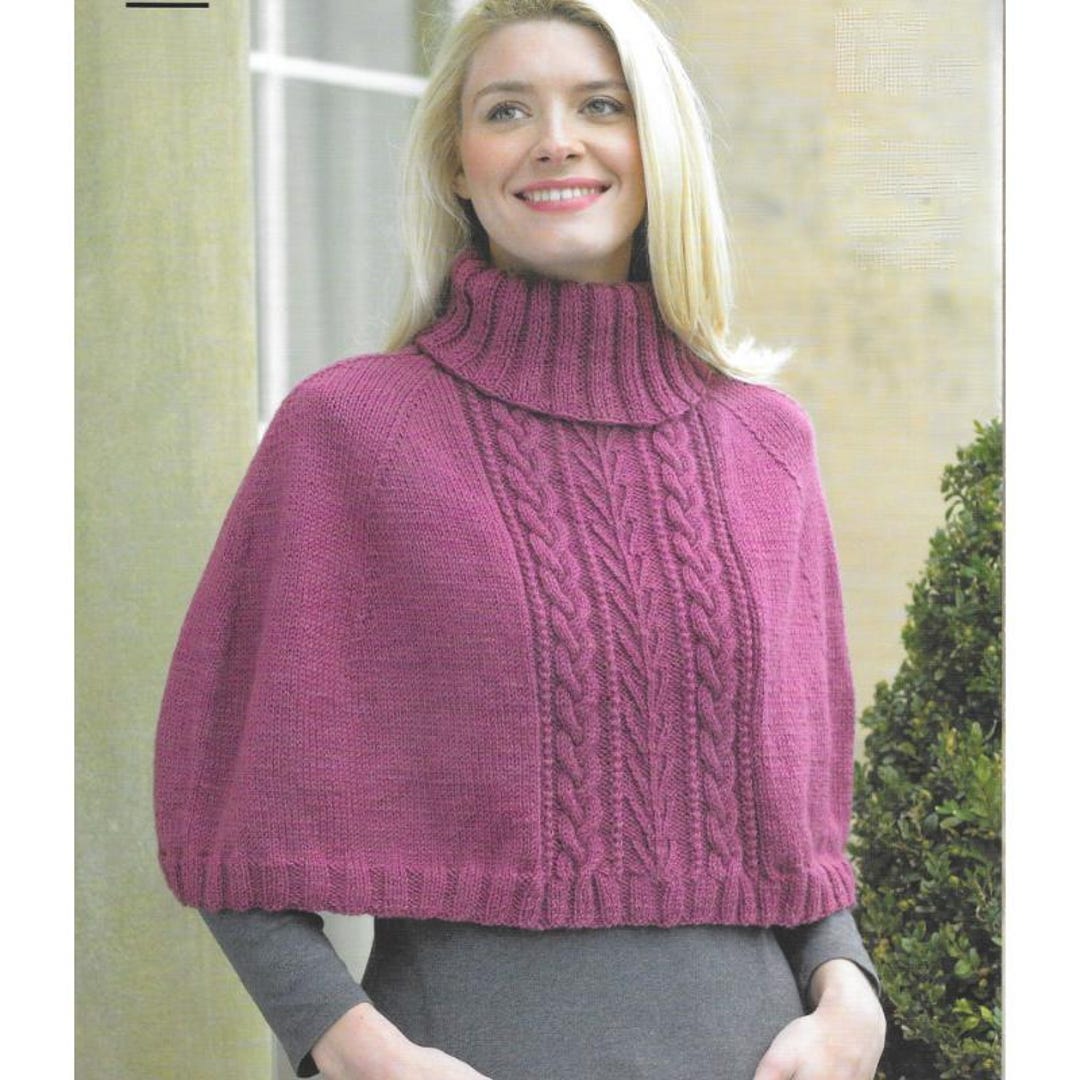 Ladies Cape Slipover Knitting Pattern: Cable Sweater Vest Sleeveless ...