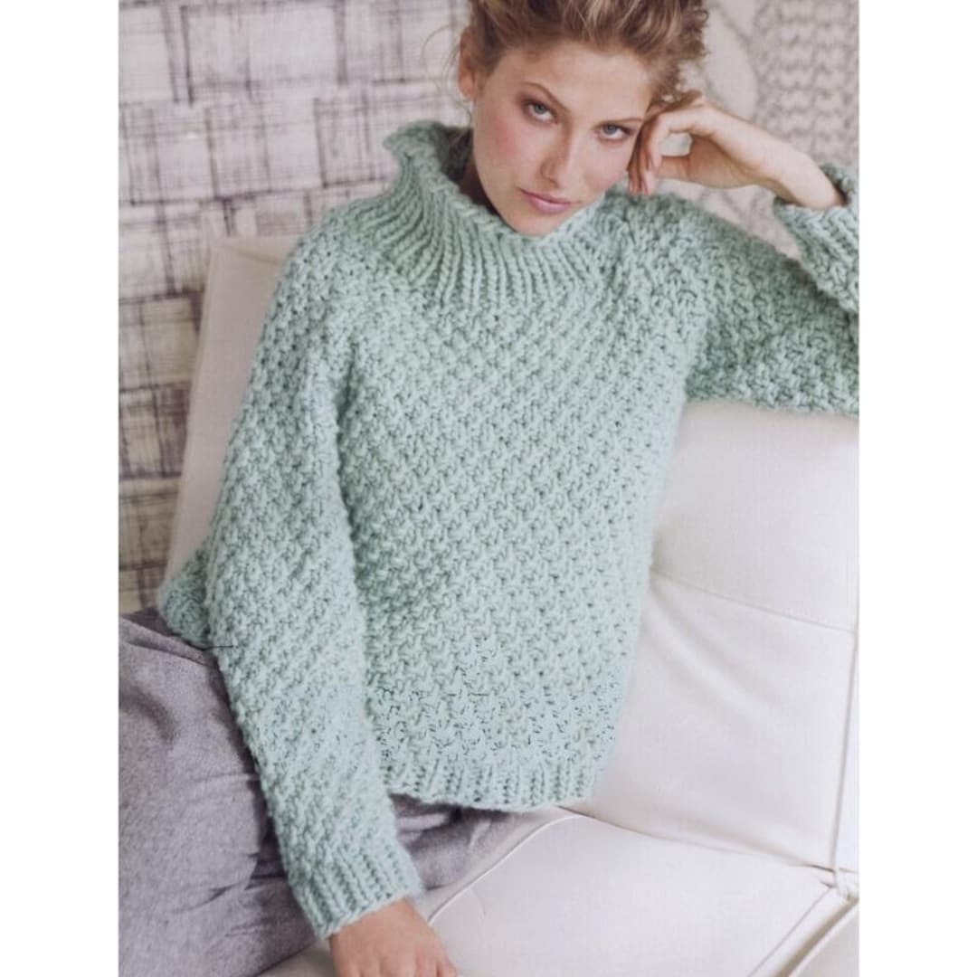 Easy Chunky Jumper Knitting Pattern, Women's Moss Stitch Sweater ...